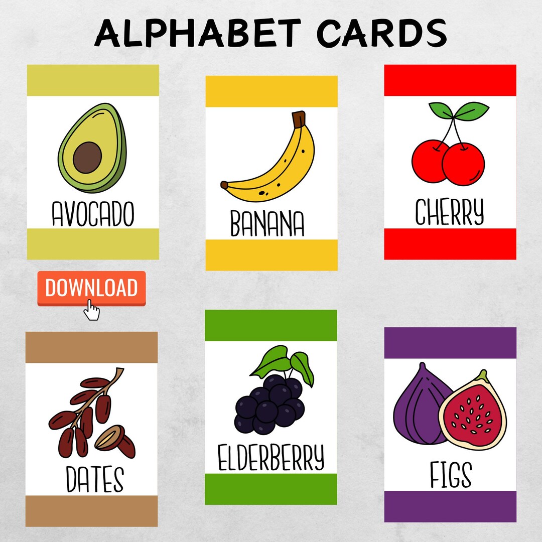 Montessori Fruit and Vegetable Preschool ABC Toddler Flashcards ...