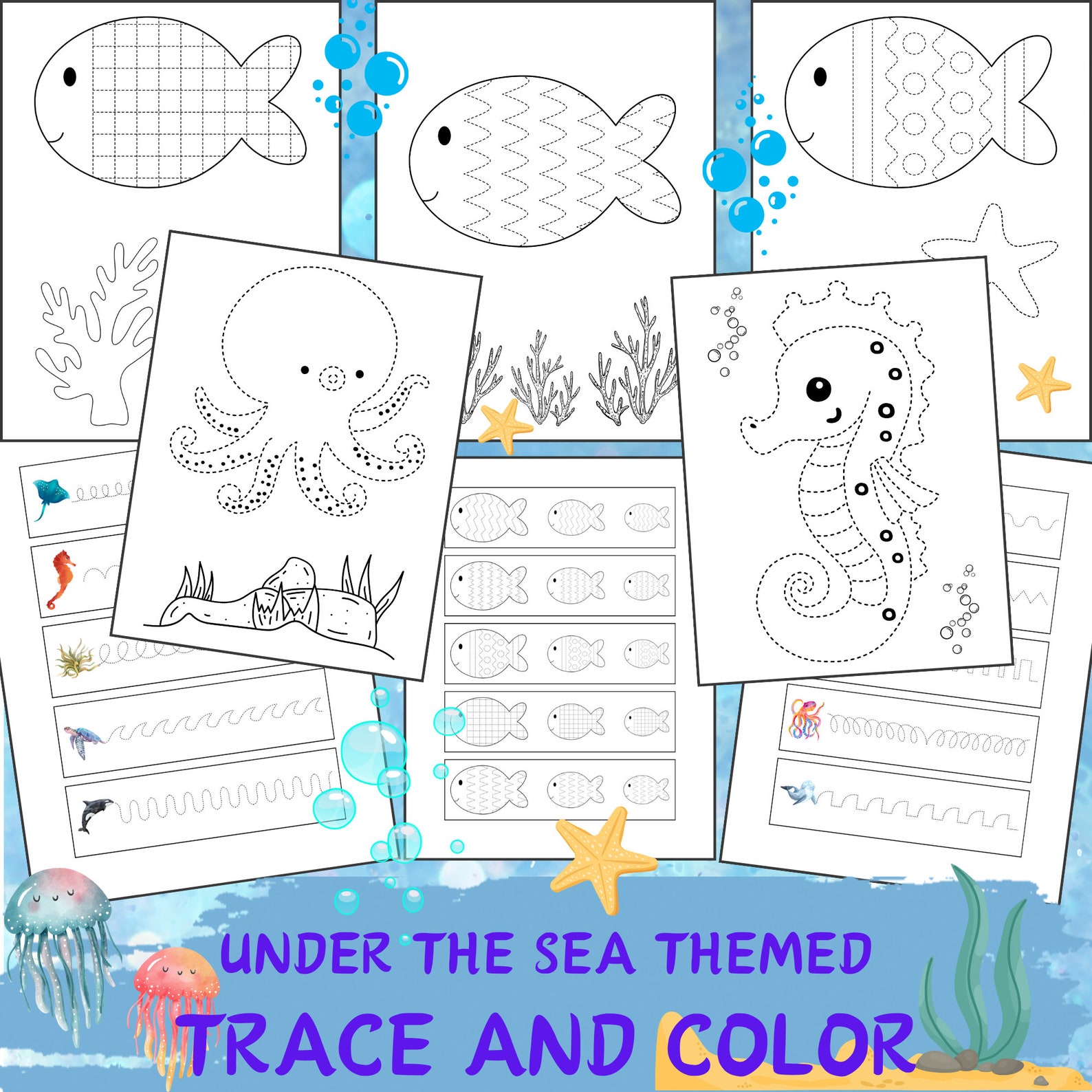 Pre-writing Line Tracing, Under the Sea Themed, Trace Practice, Fine ...