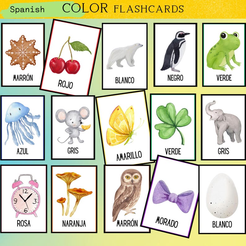 Spanish Colors Flashcards Color Recognition & Fun Learning Activities ...