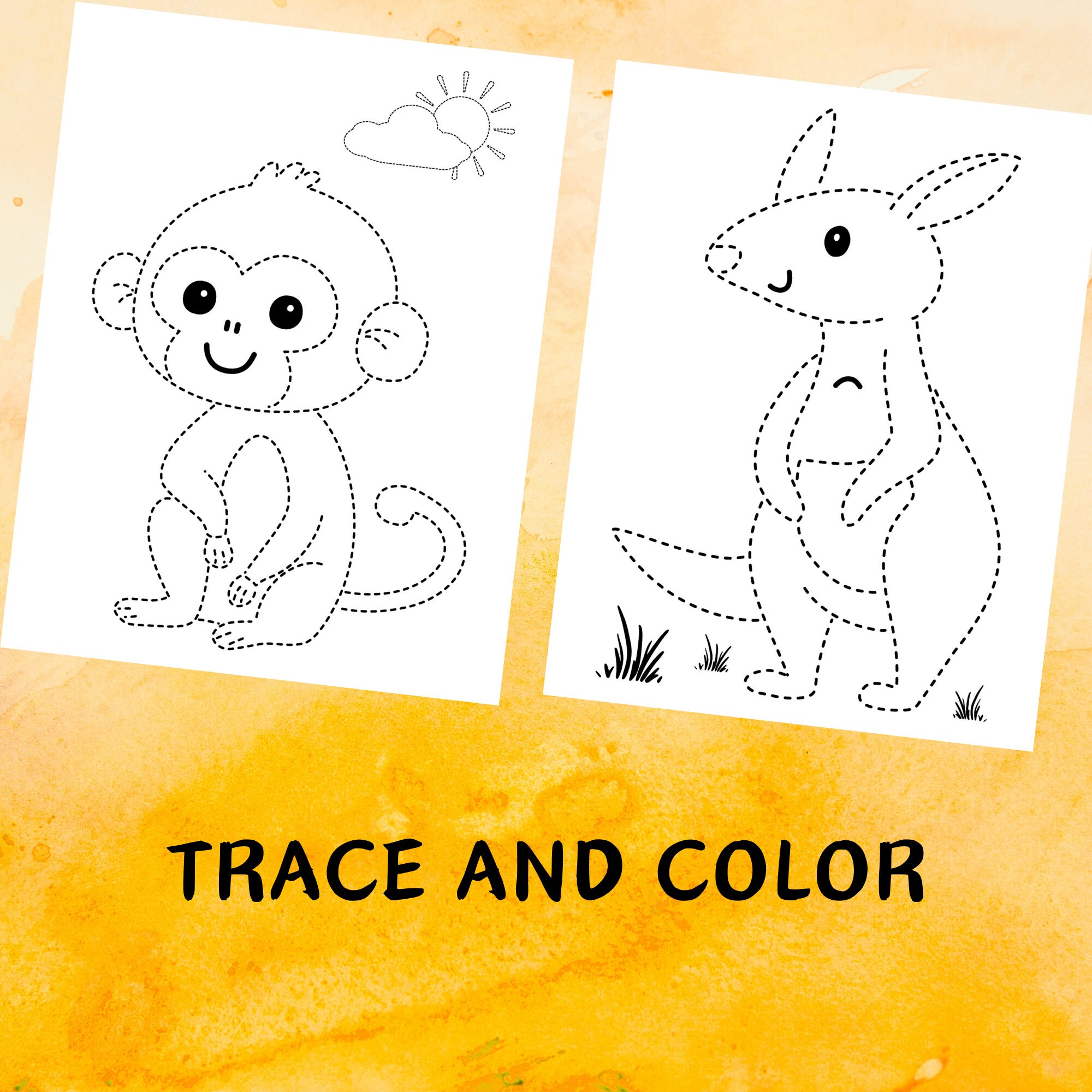 Animal Tracing Line and Easy Coloring Toddler Worksheets, Printable ...
