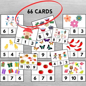Math Flashcards, Count and Clip Cards, 1 12 Counting, Preschool Math ...