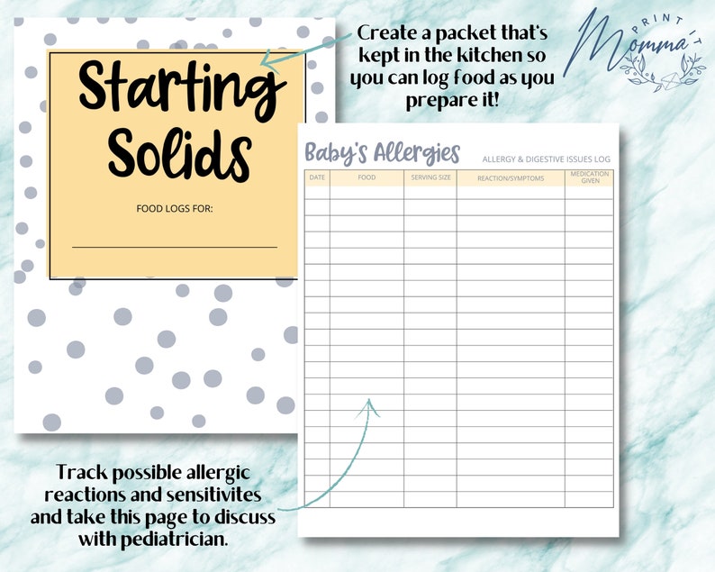 Baby Food Log Kit for Parents Printable Starting Solids Info | Etsy