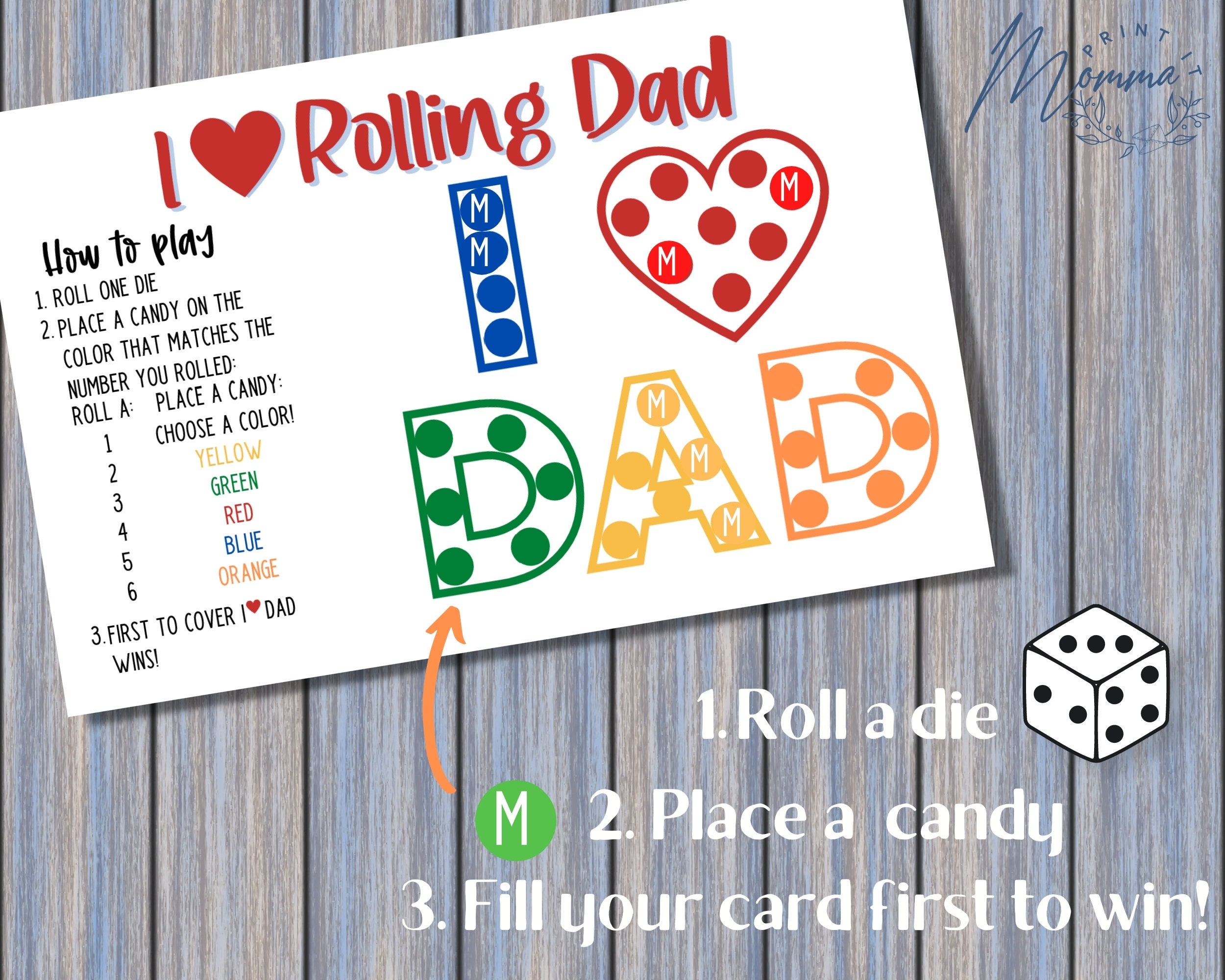 I HEART Rolling Dad Kids Dice Game Printable Father's Day Kids Activity ...