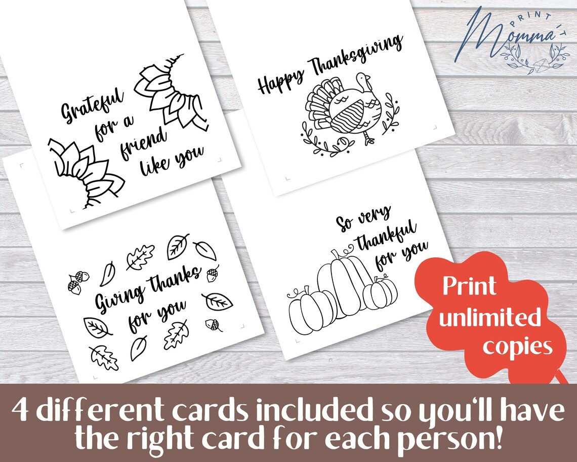 Thanksgiving Activity Coloring Cards Printable Thanksgiving - Etsy