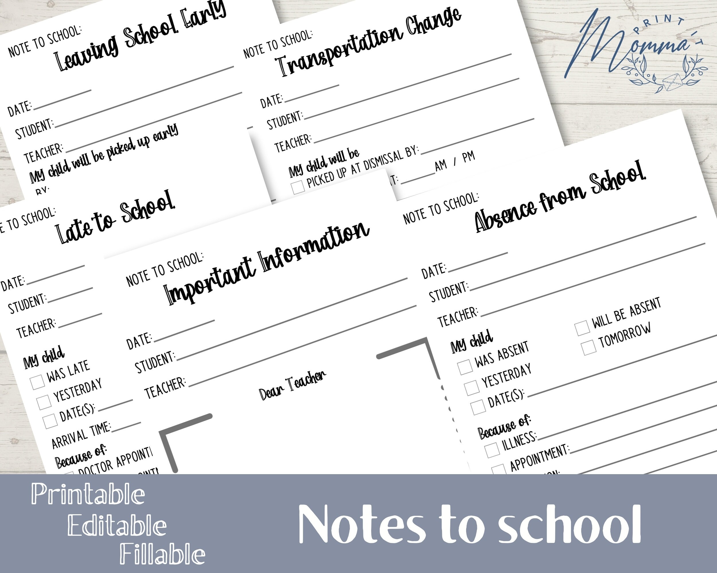 Note to School | Note for School Absence | Excuse Note to School ...