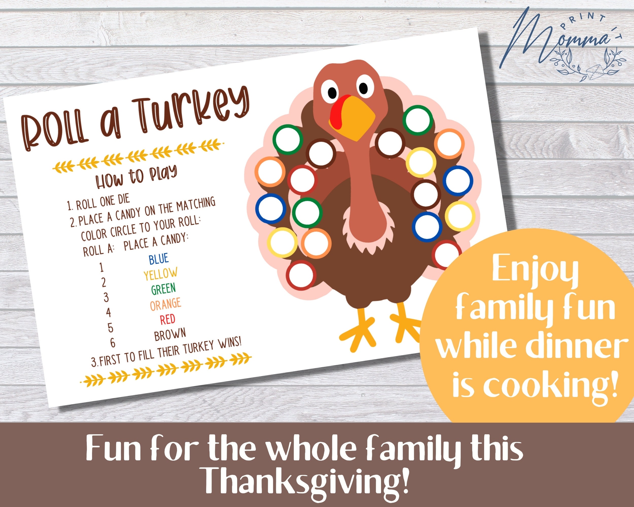 Roll a Turkey Game Printable | Thanksgiving Turkey Game Digital ...