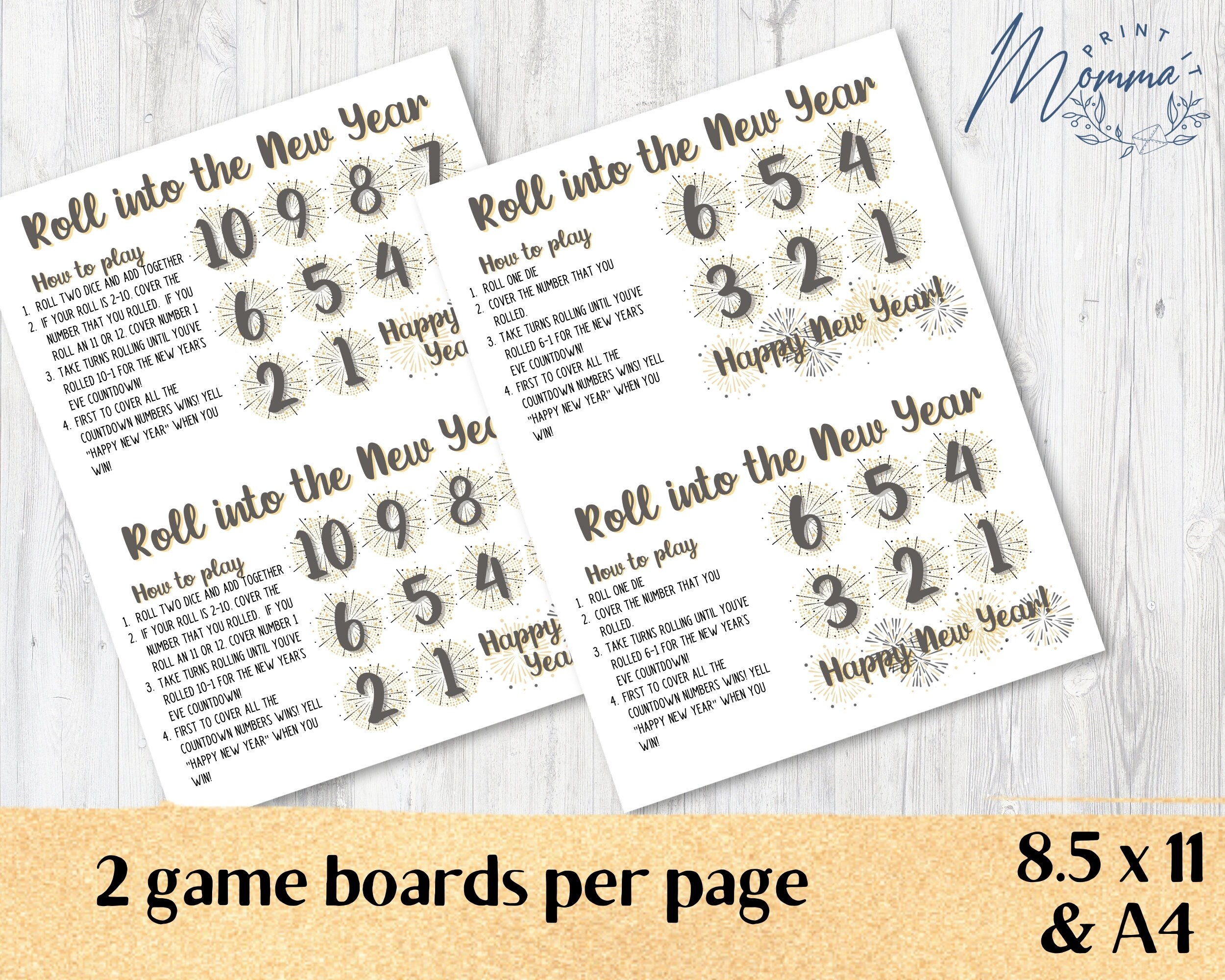 Roll Into the New Year Kids Game Printable New Year's Eve Count Down ...