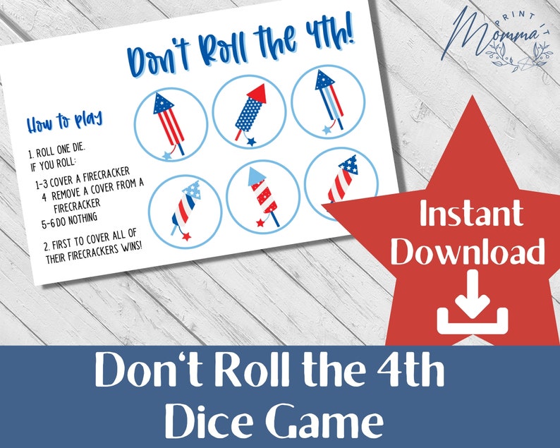 4th of July Dice Game Printable | Don't Roll the 4th Family Board Game ...