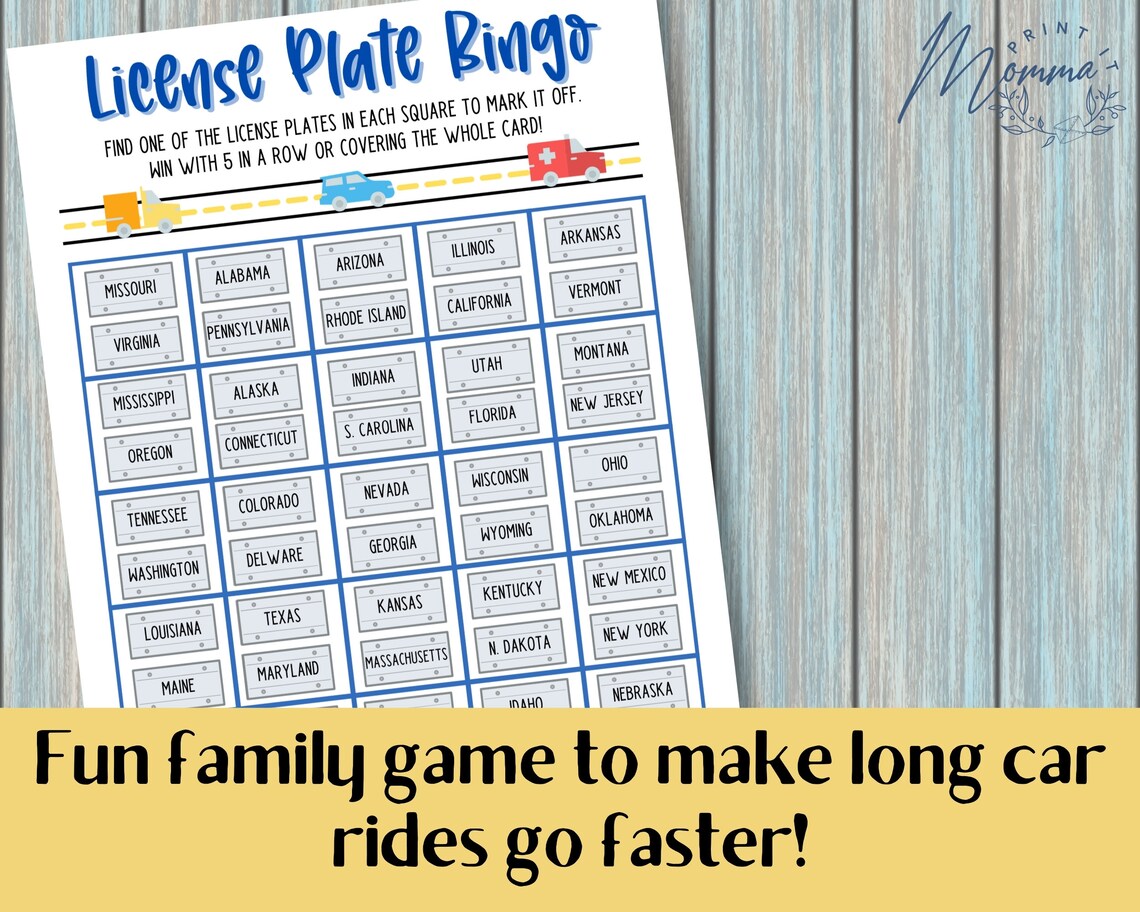 License Plate Bingo Car Game Printable Bingo Travel Activity - Etsy