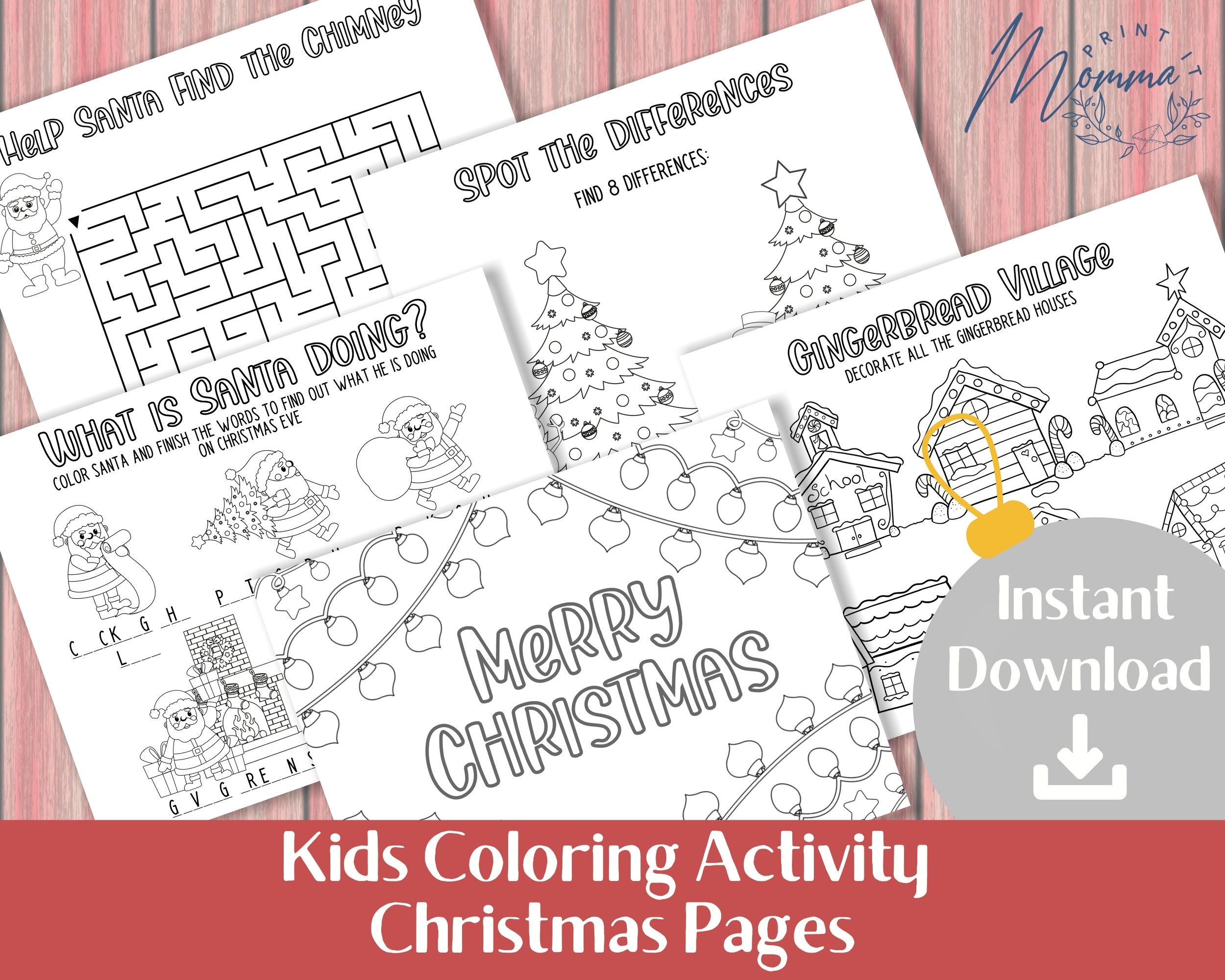 Christmas Coloring Activity Page Set Printable Christmas Dinner ...