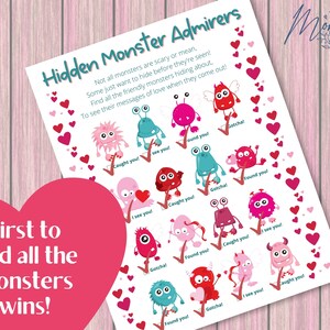 Valentine's Day Kids Scavenger Hunt Printable | Monster Valentine Hide ...