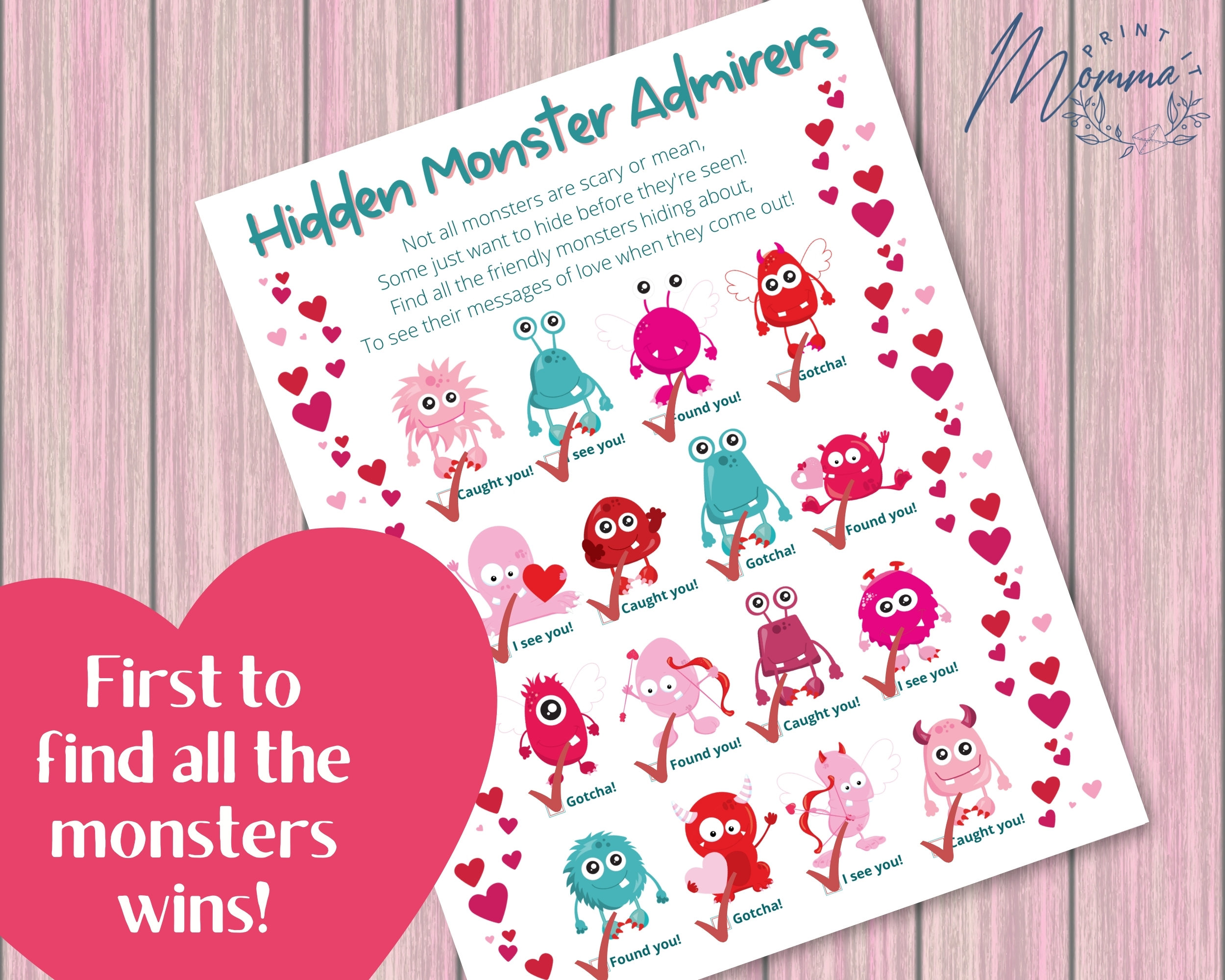 Valentine's Day Kids Scavenger Hunt Printable | Monster Valentine Hide ...
