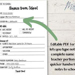 Note to School | Note for School Absence | Excuse Note to School ...