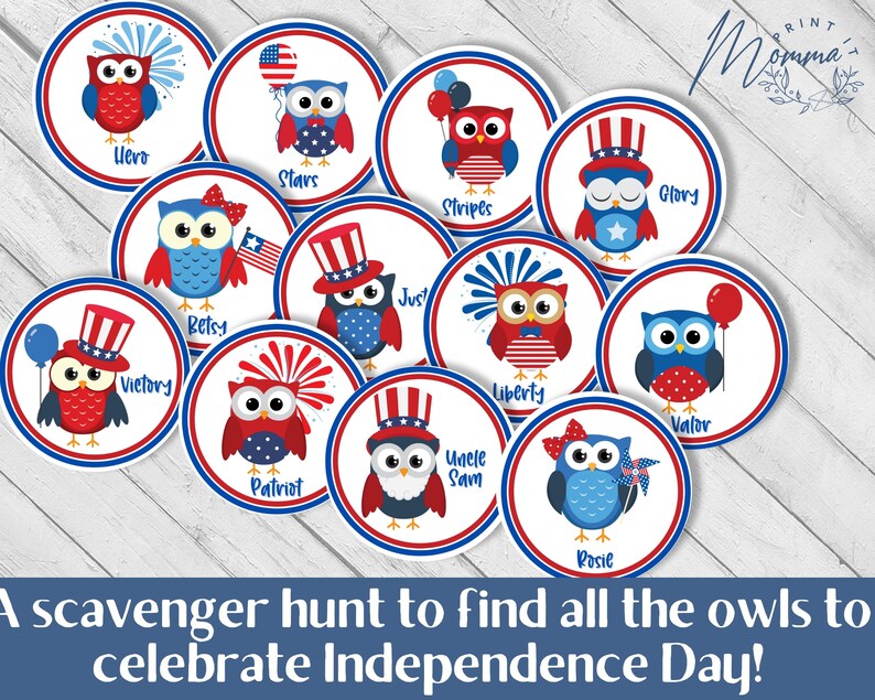 Scavenger Hunt Patriotic Owls Printable 4th of July Kids Activity ...