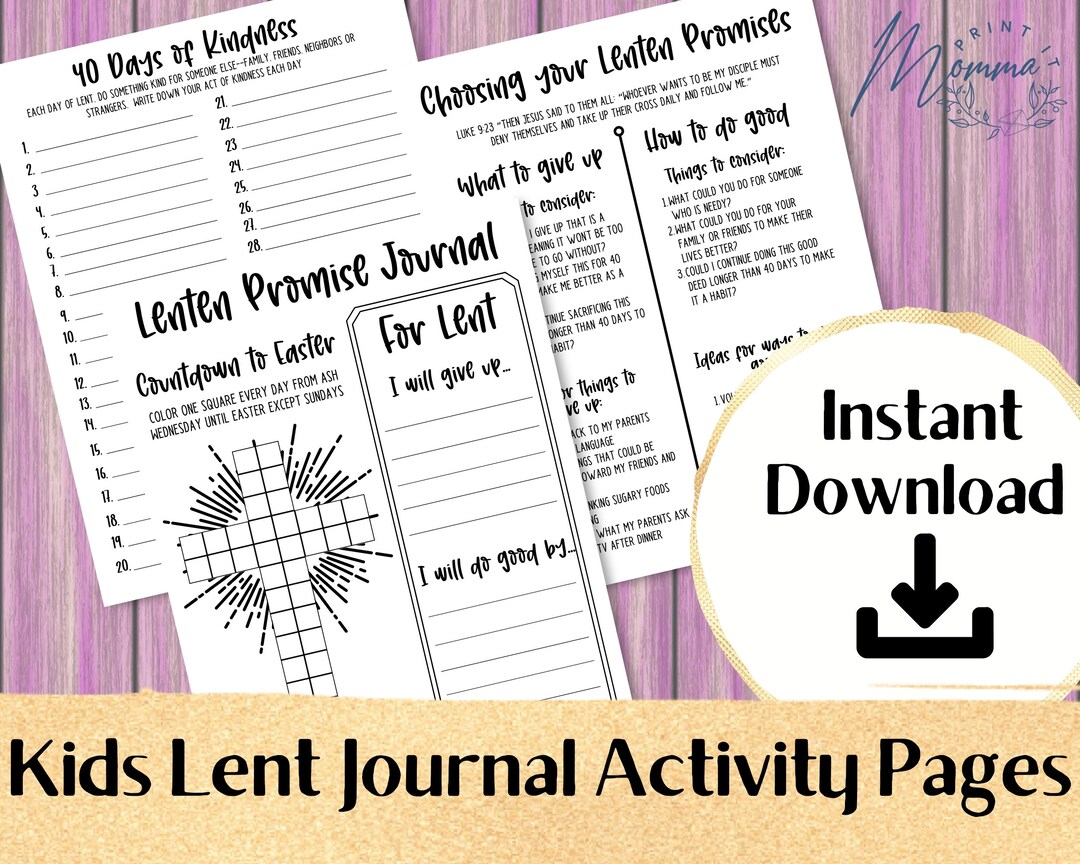 Lent Journal Kids Activity Page Printable | 40 Days of Lent and Random ...