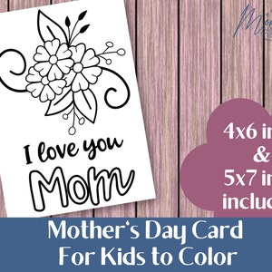 Mother's Day Coloring Card Printable | Kids Coloring DIY Card Digital ...