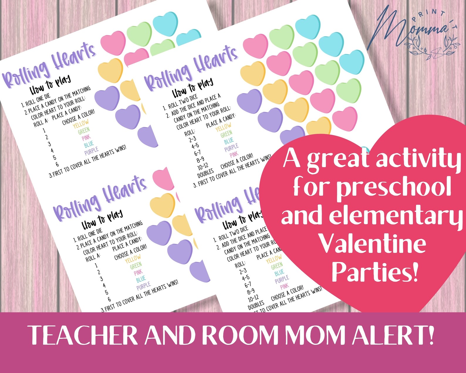 Valentine's Day Kids Rolling Hearts Game Printable | Heart Candy Dice ...