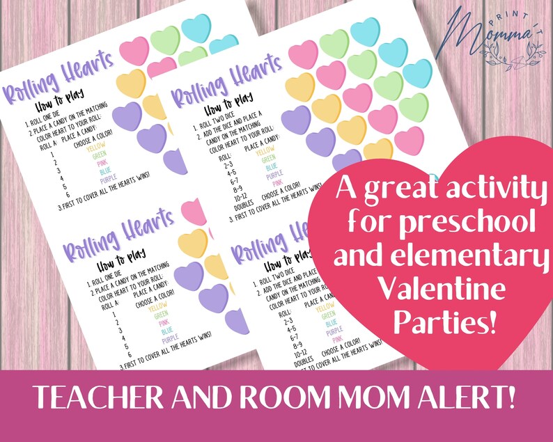 Valentine's Day Kids Rolling Hearts Game Printable | Heart Candy Dice ...
