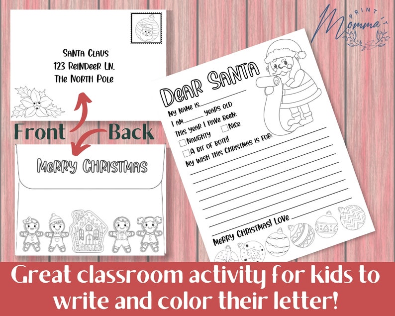 Letter to Santa and Christmas List Coloring Kit Printable | Dear Santa ...