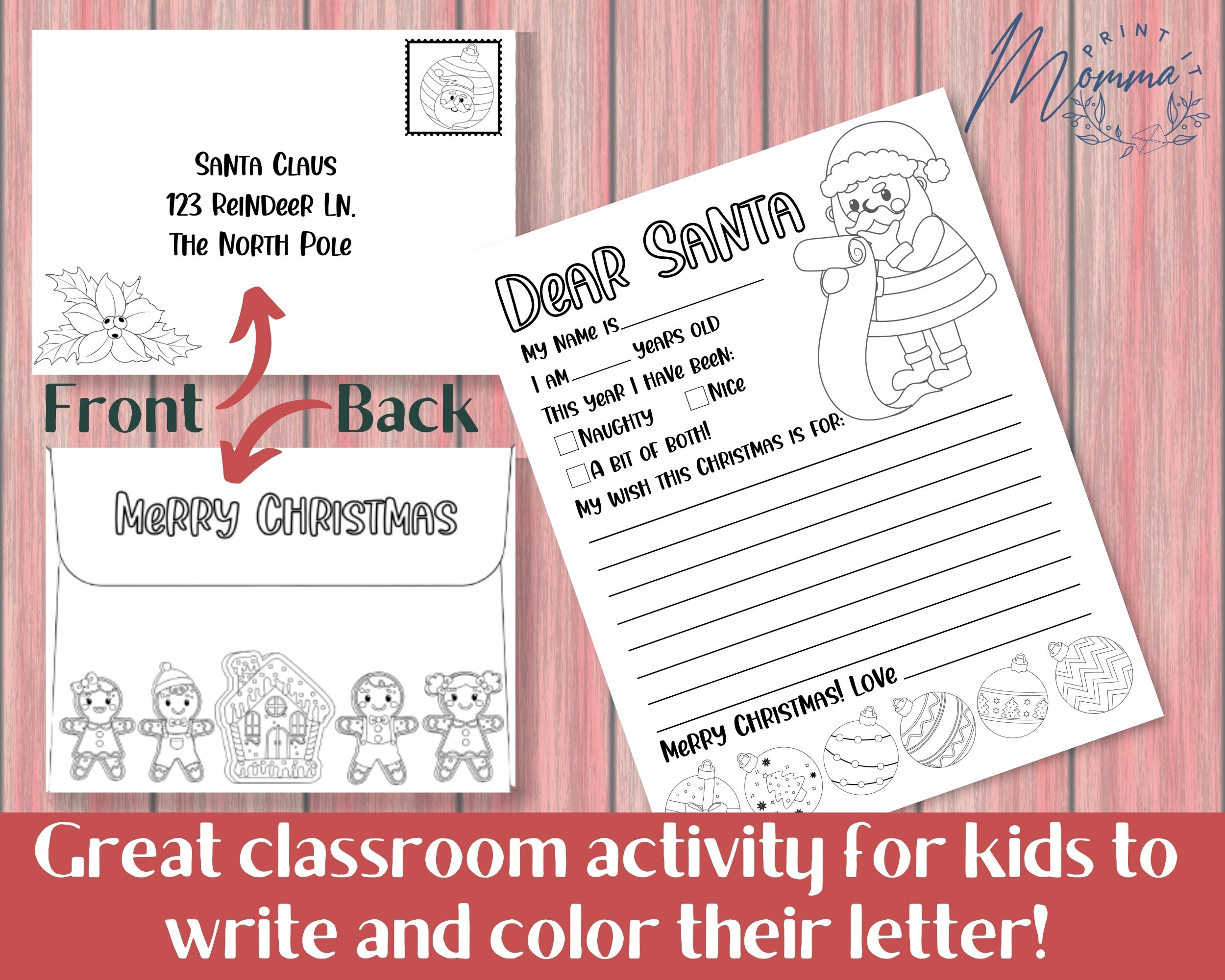 Letter to Santa and Christmas List Coloring Kit Printable Dear Santa ...