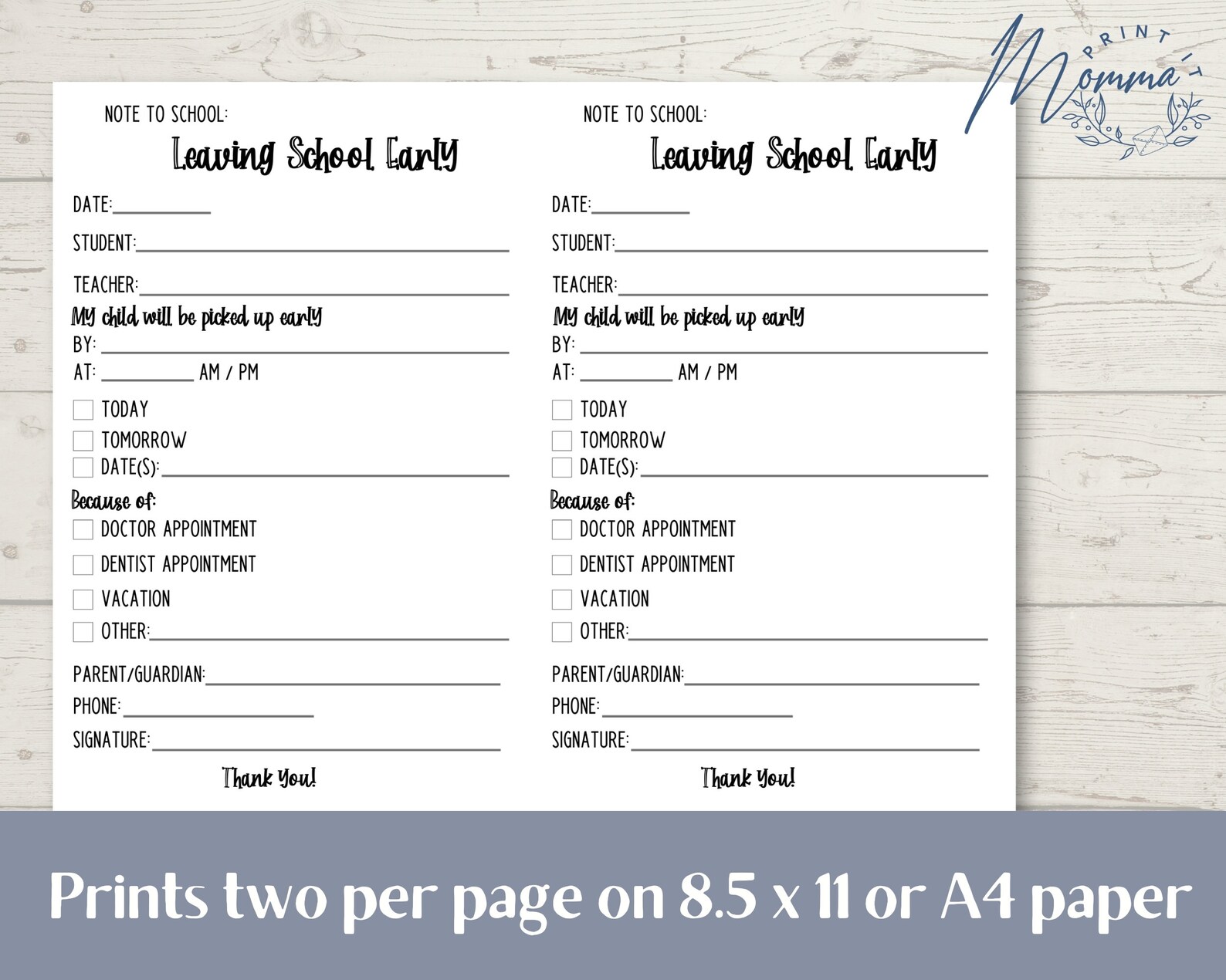 Note to School | Note for School Absence | Excuse Note to School ...