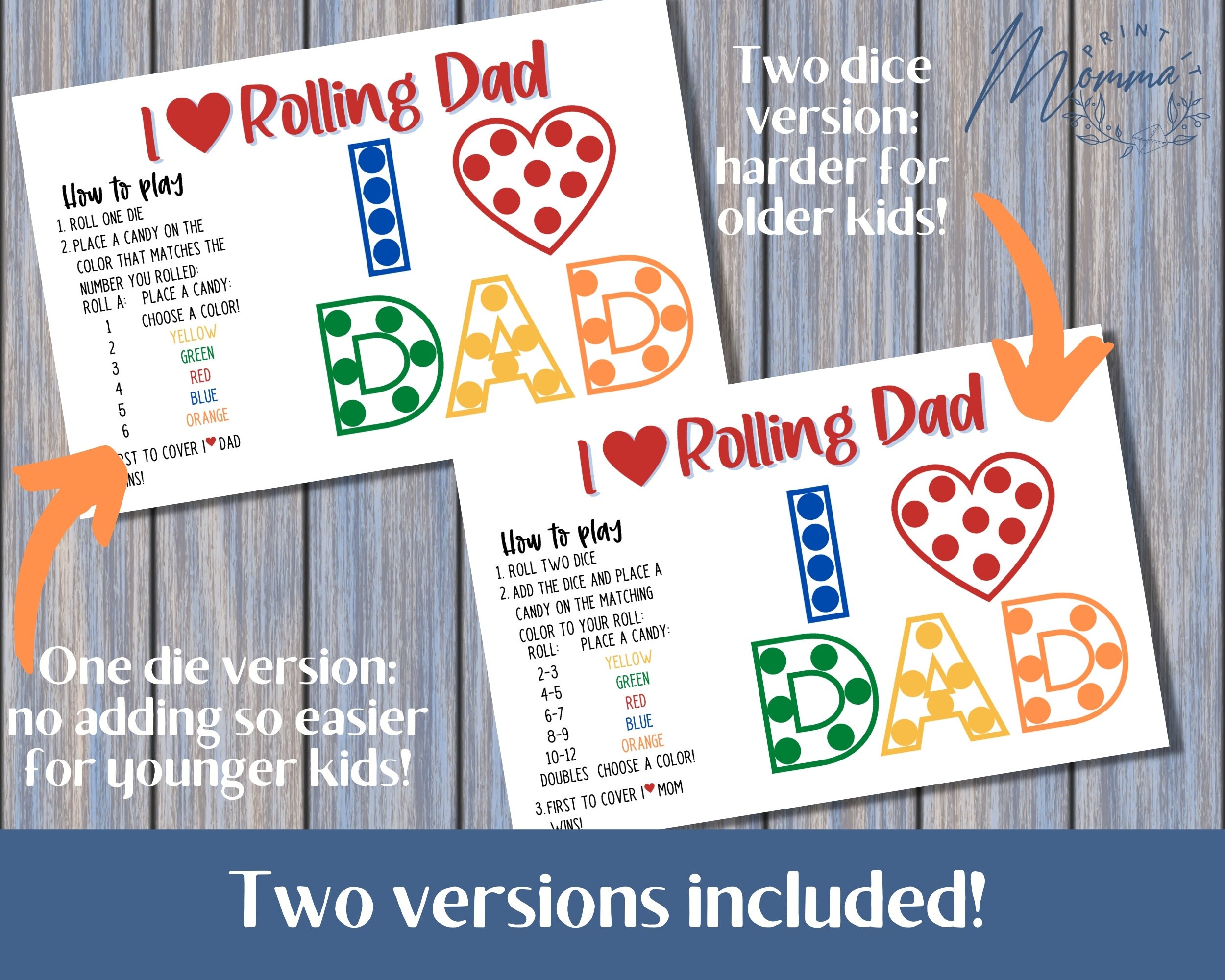 I HEART Rolling Dad Kids Dice Game Printable | Father's Day Kids ...