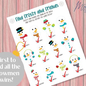 Find Frosty and Friends Game Printable | Snowman Scavenger Hunt Digital ...