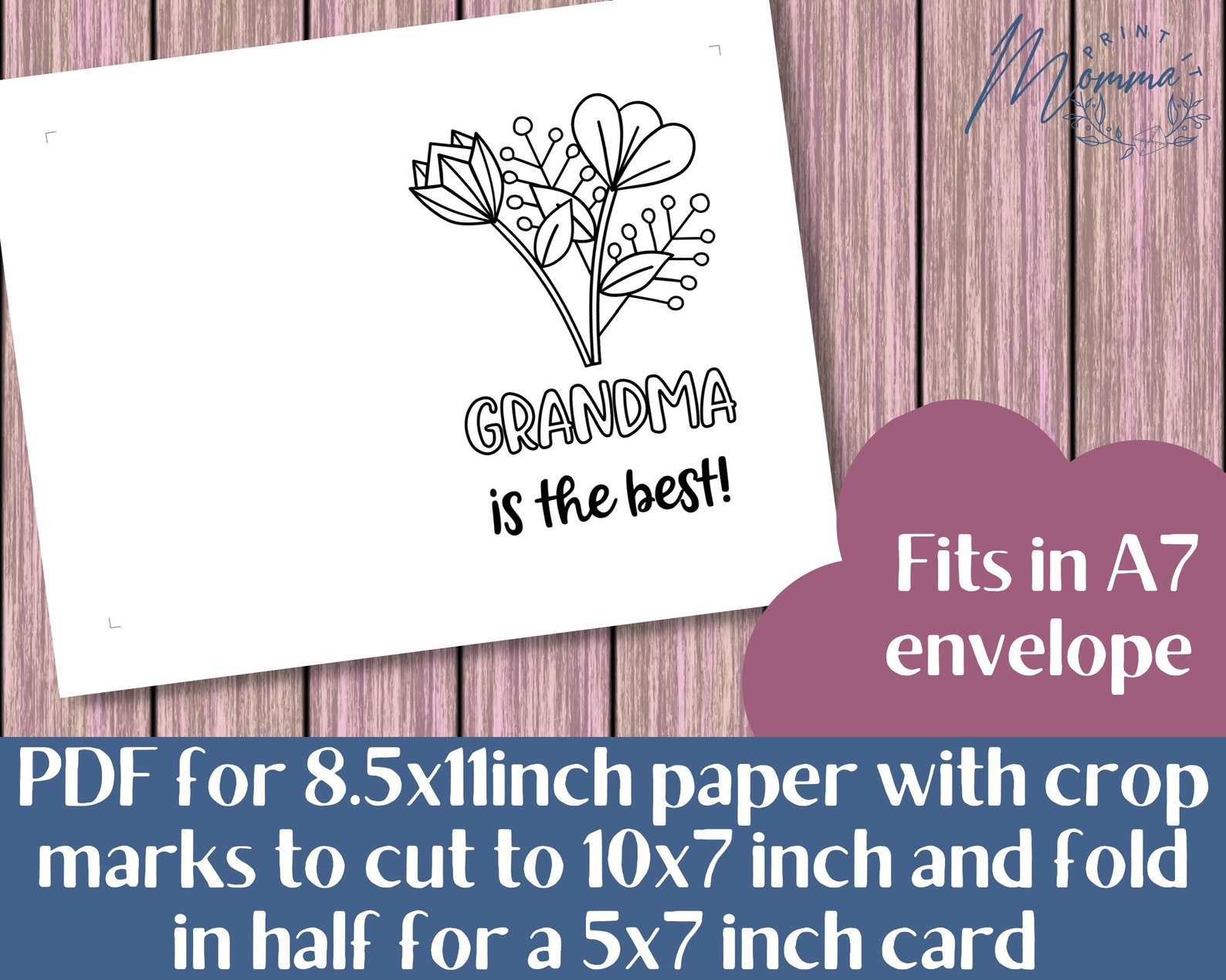 Mother's Day Coloring Card for Grandma Printable Kids Coloring DIY Card ...