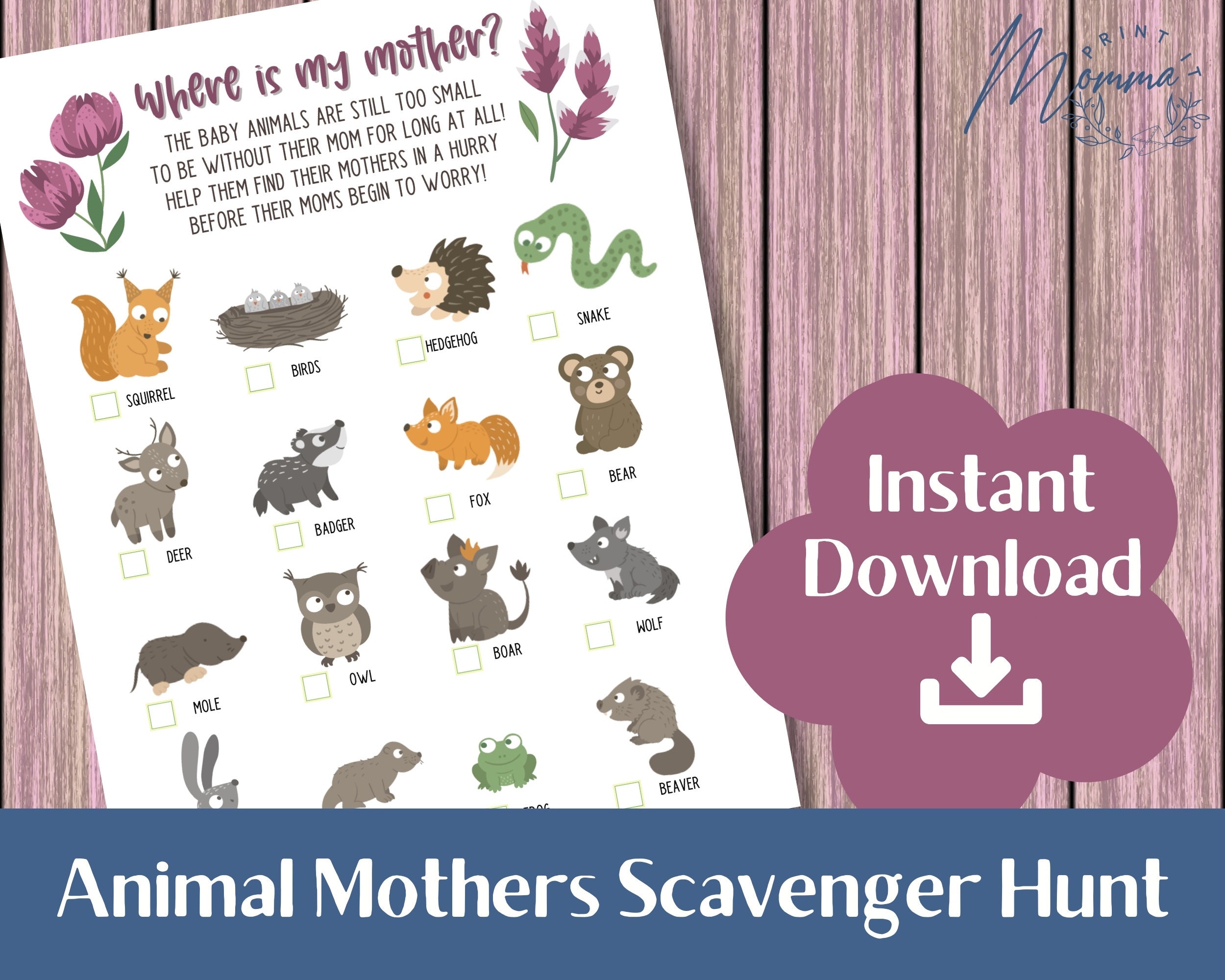 Scavenger Hunt for Mother and Baby Animals Printable Mother's Day ...