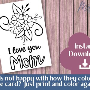 Mother's Day Coloring Card Printable | Kids Coloring DIY Card Digital ...