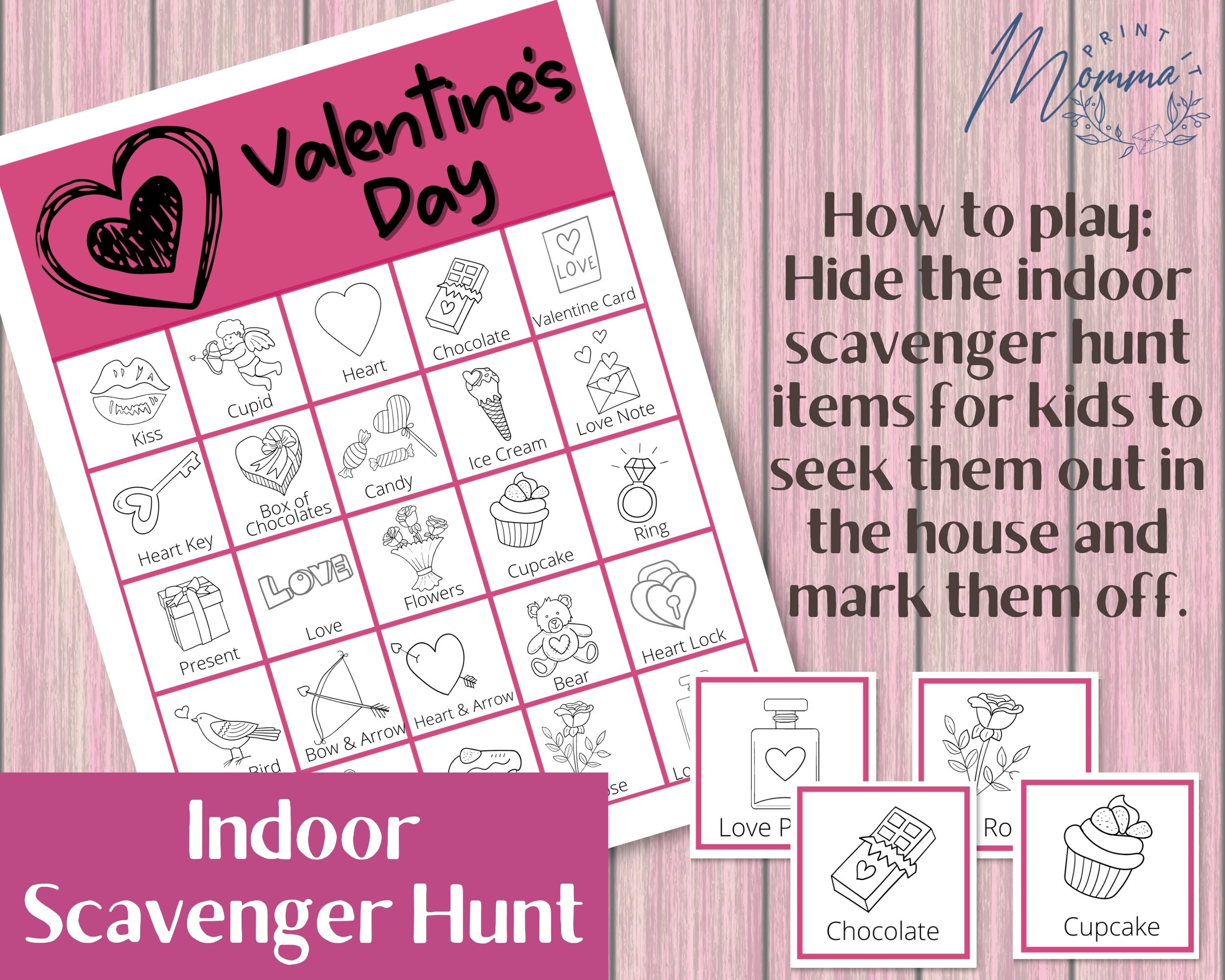 Valentine's Day Bingo Kit Printable Kid's Valentine's Day Scavenger ...