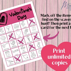 Valentine's Day Bingo Kit Printable | Kid's Valentine's Day Scavenger ...