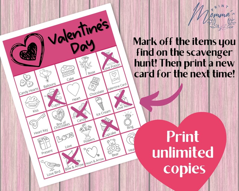 Valentine's Day Bingo Kit Printable Kid's Valentine's Day Scavenger ...
