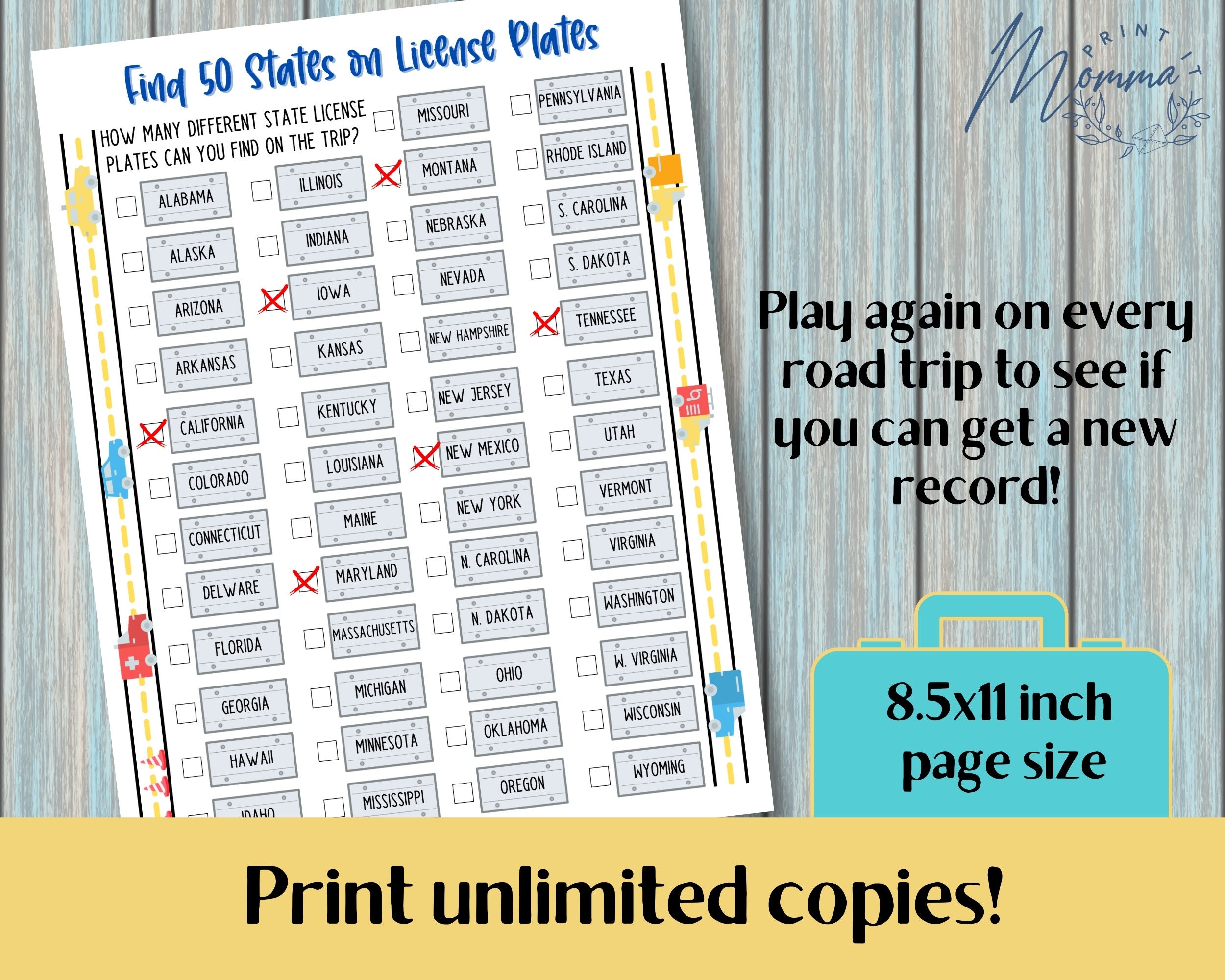 License Plate Car Game Printable | 50 States License Plate Activity ...