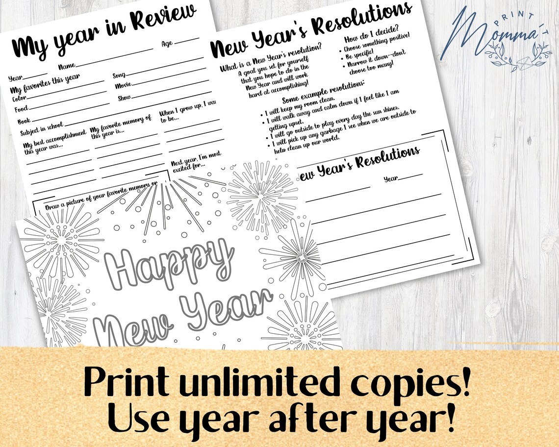 New Year's Kids Activity Pages Printable My Year in - Etsy