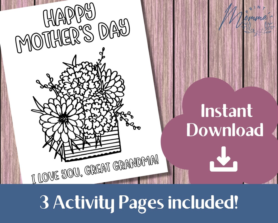 Mother's Day Great Grandma Activity Pages Printable - Etsy