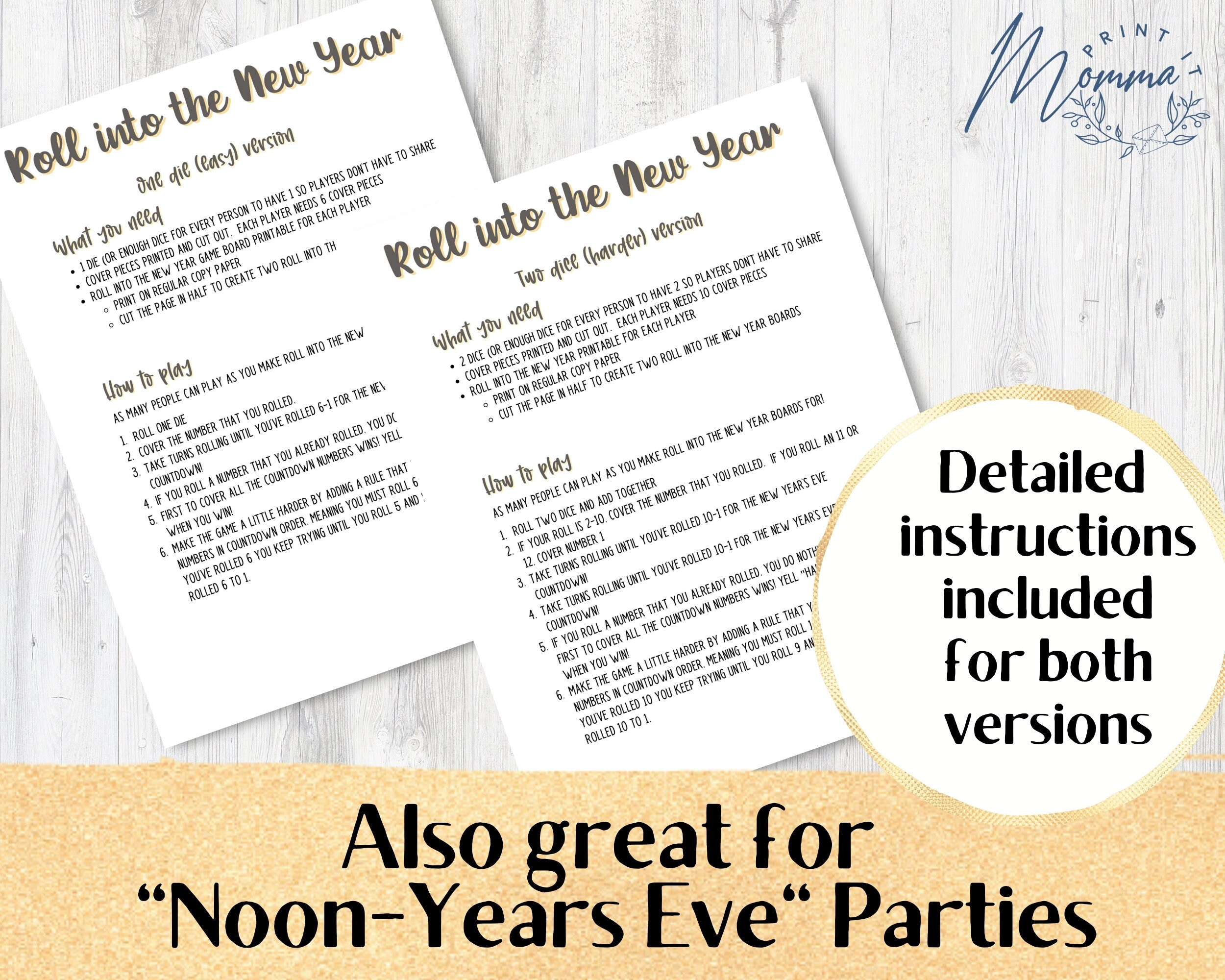 Roll Into the New Year Kids Game Printable | New Year's Eve Count Down ...