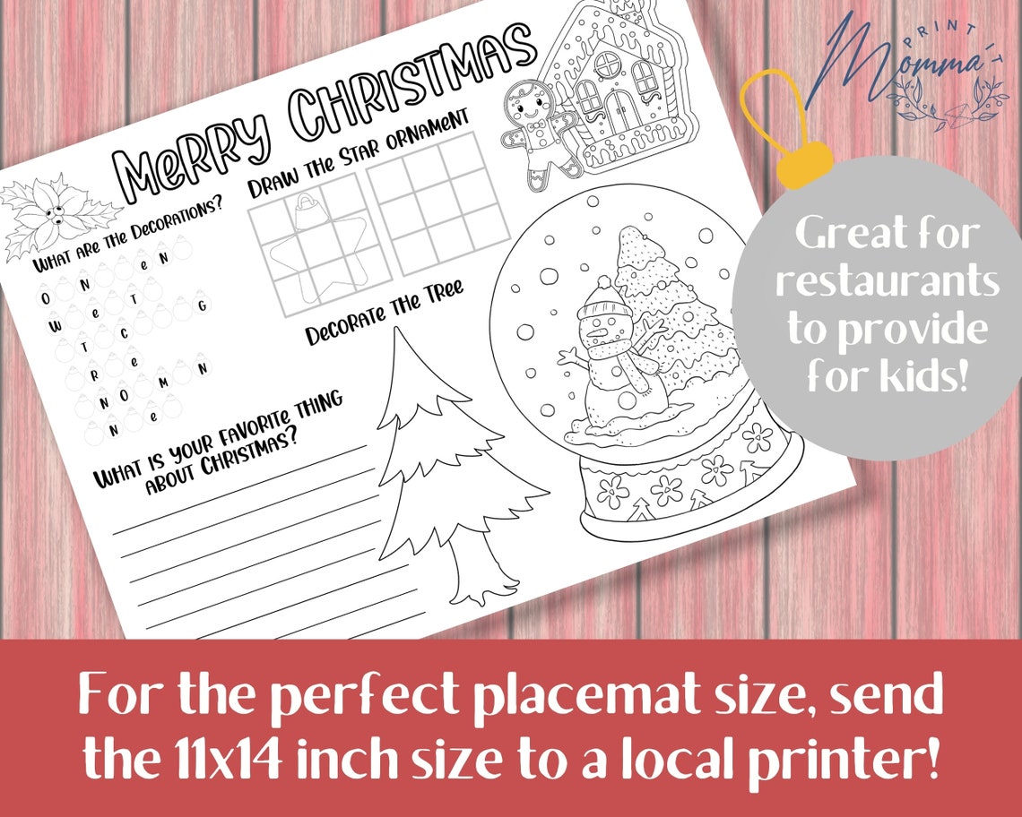 Christmas Coloring Activity Placemat Printable Christmas - Etsy