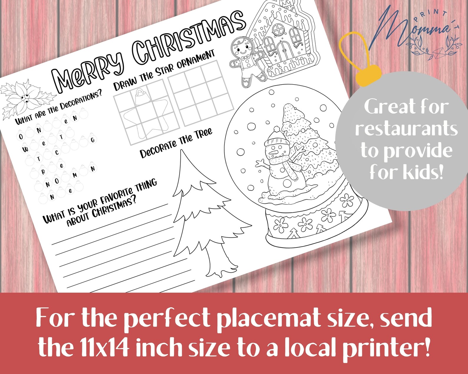 Christmas Coloring Activity Placemat Printable Christmas - Etsy