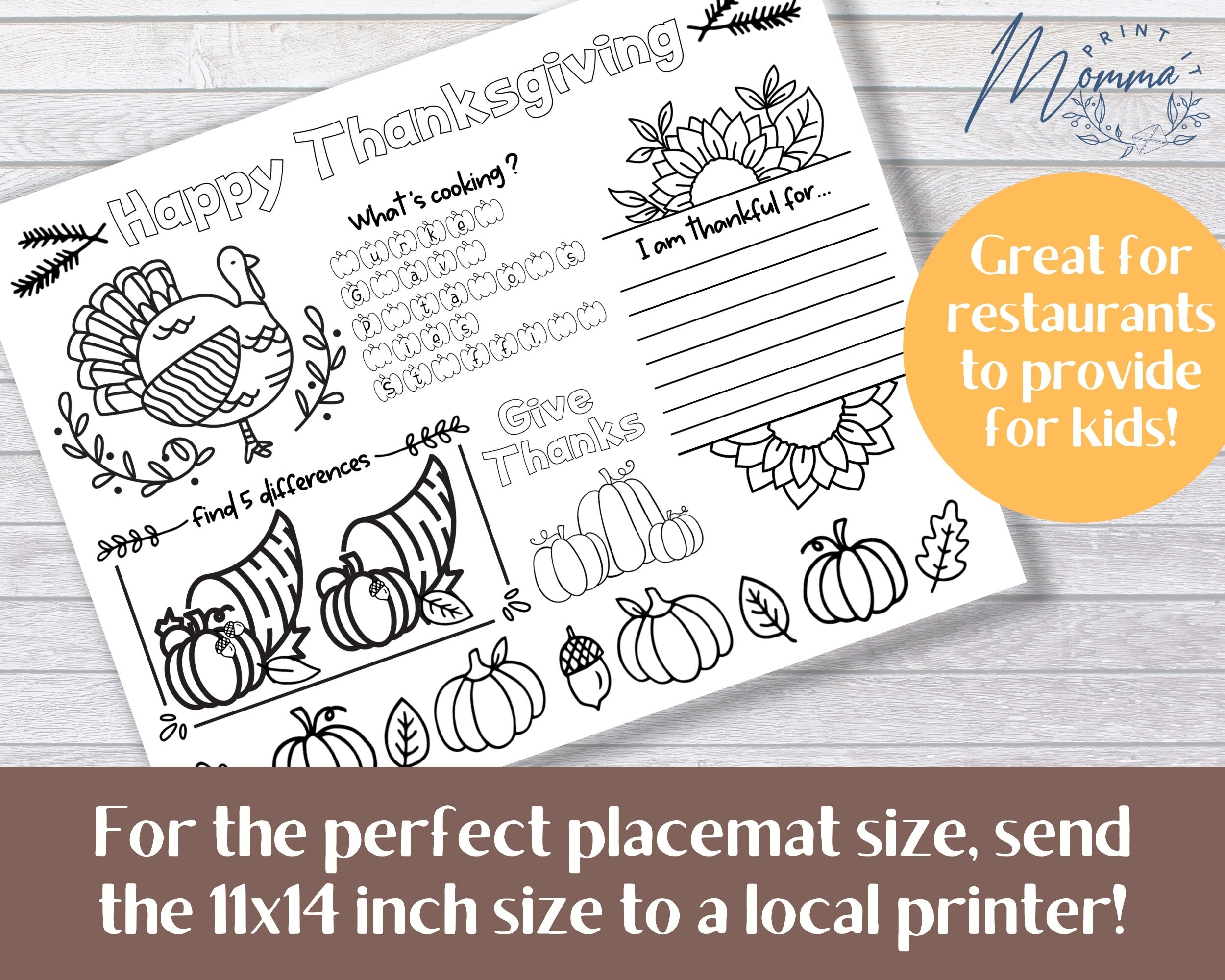 Thanksgiving Activity Placemat Printable Thanksgiving Kids - Etsy