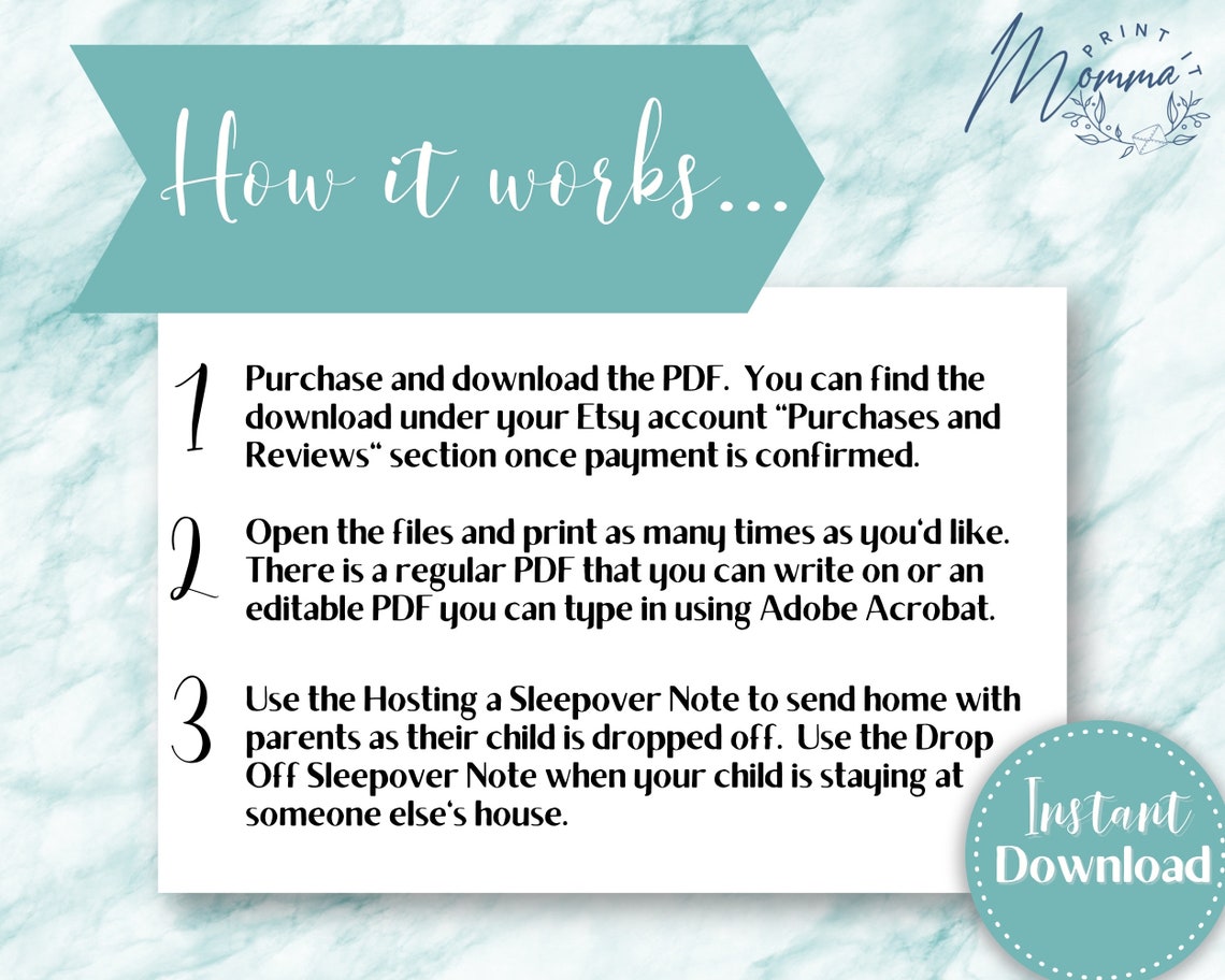 Sleepover Notes for Parents Printable Slumber Party - Etsy