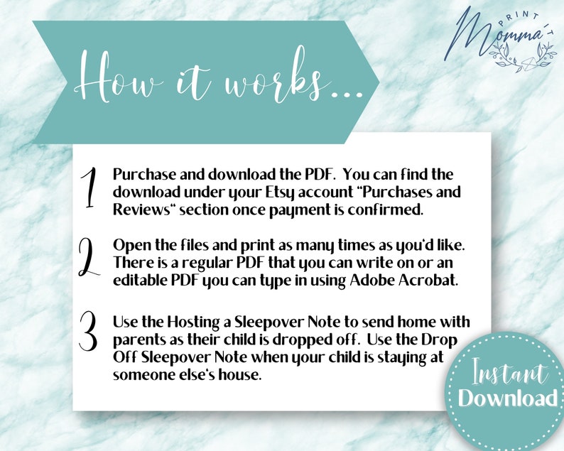 Sleepover Notes for Parents Printable Slumber Party Information Pages ...