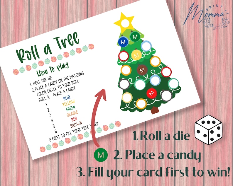 Roll a Christmas Tree Game Printable | Christmas Tree Game Digital ...