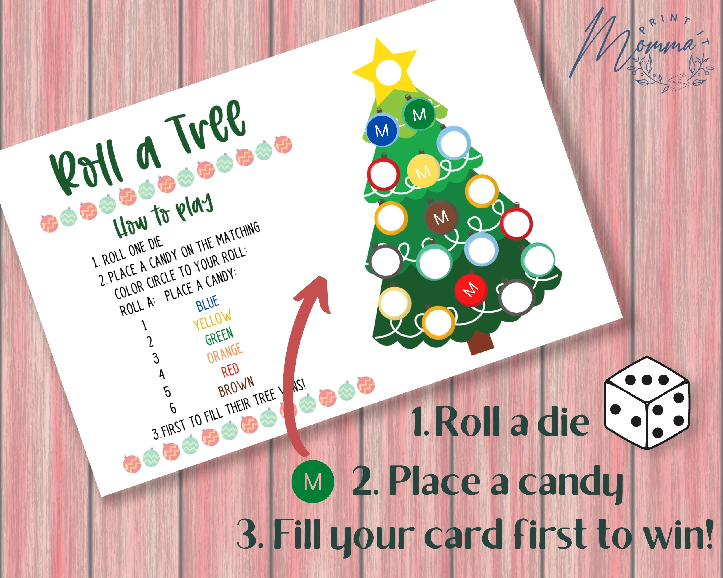 Roll a Christmas Tree Game Printable | Christmas Tree Game Digital ...