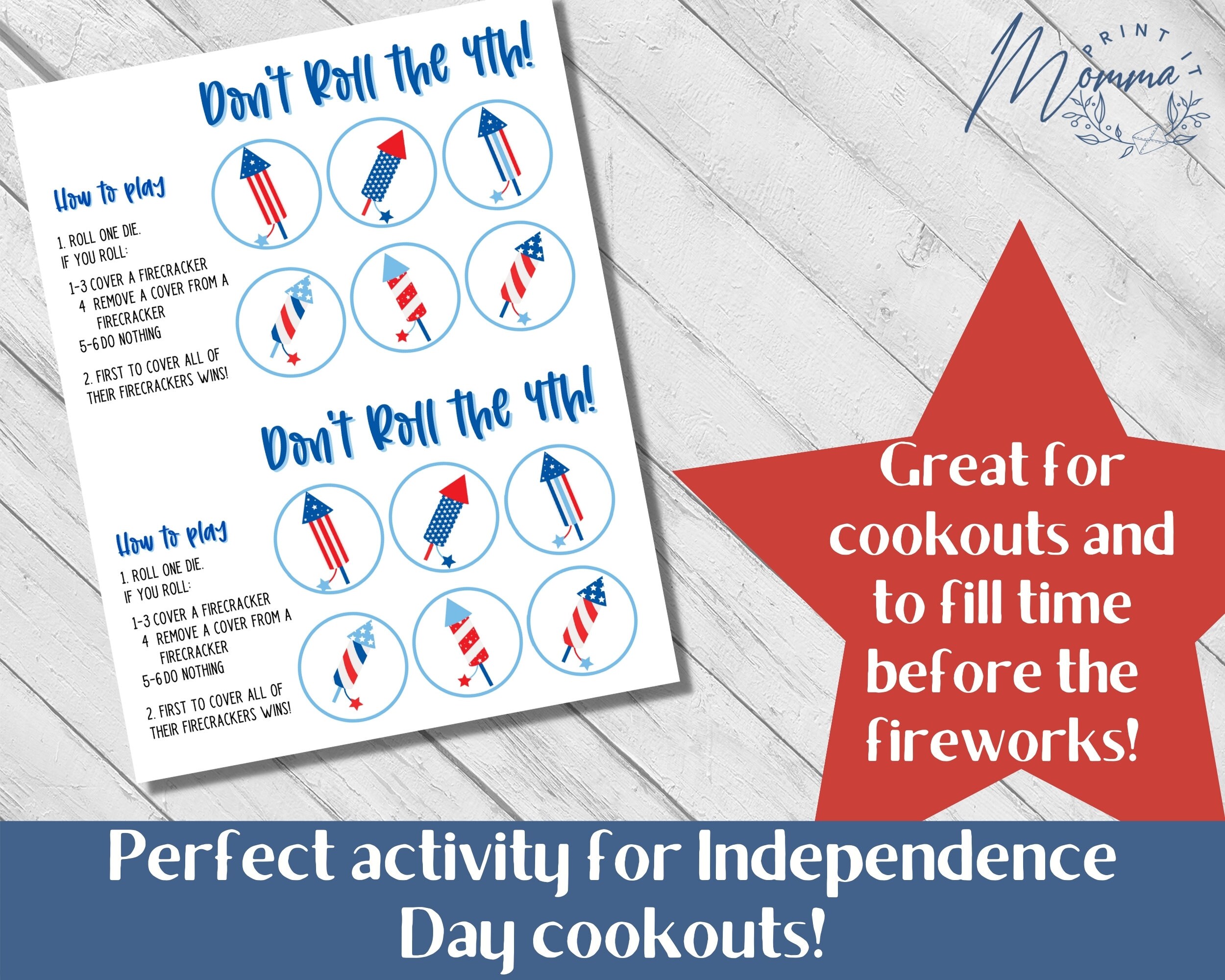 4th of July Dice Game Printable | Don't Roll the 4th Family Board Game ...