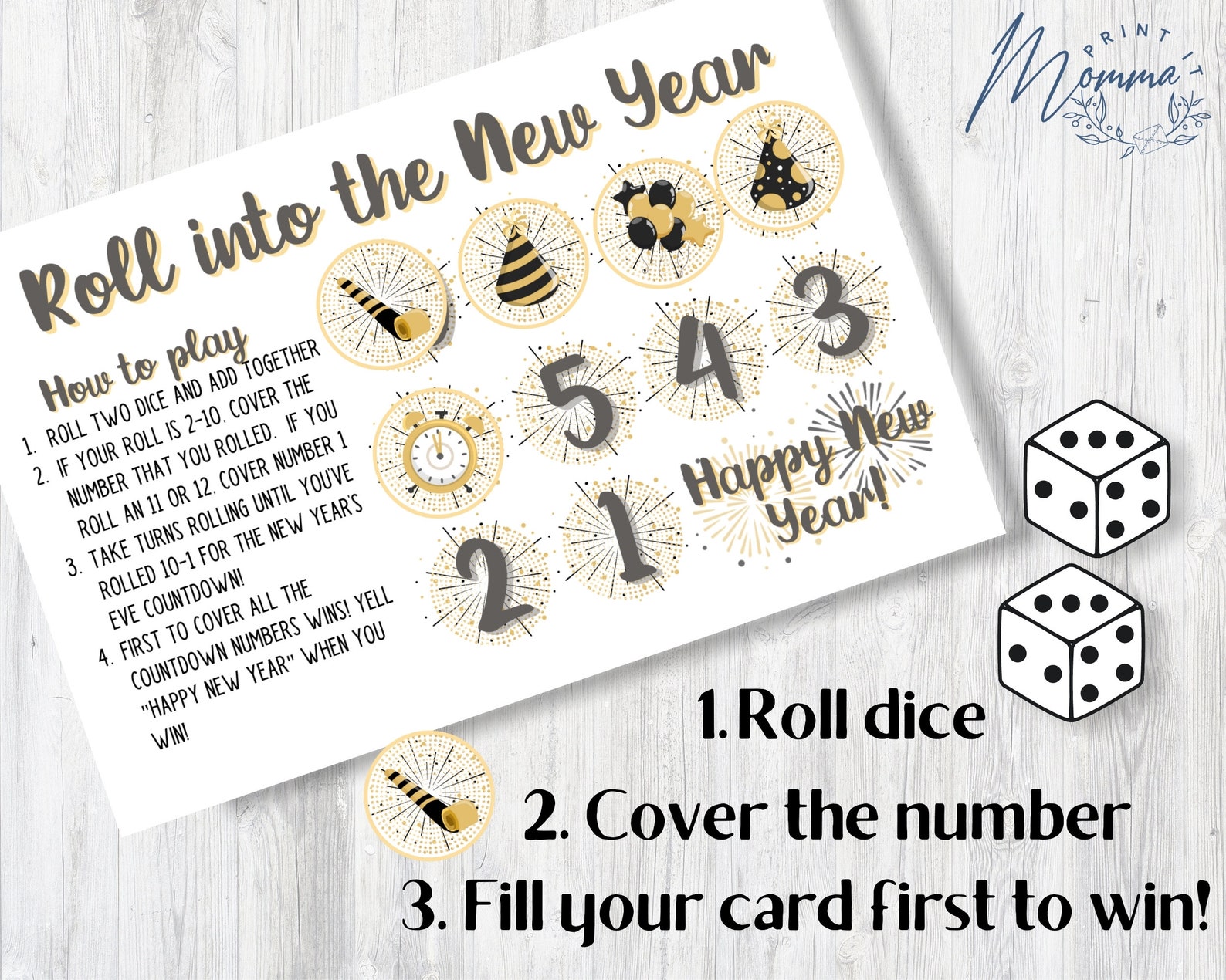 Roll Into the New Year Kids Game Printable | New Year's Eve Count Down ...