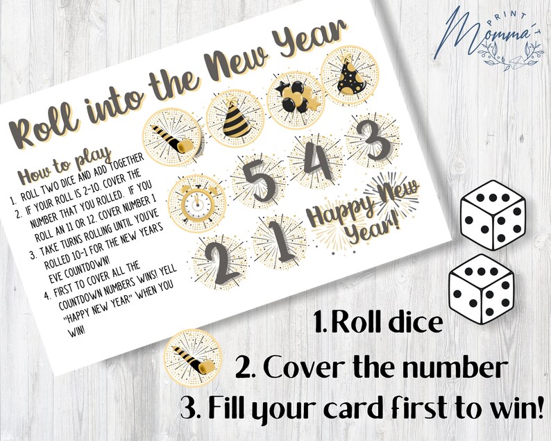 Roll Into the New Year Kids Game Printable | New Year's Eve Count Down ...
