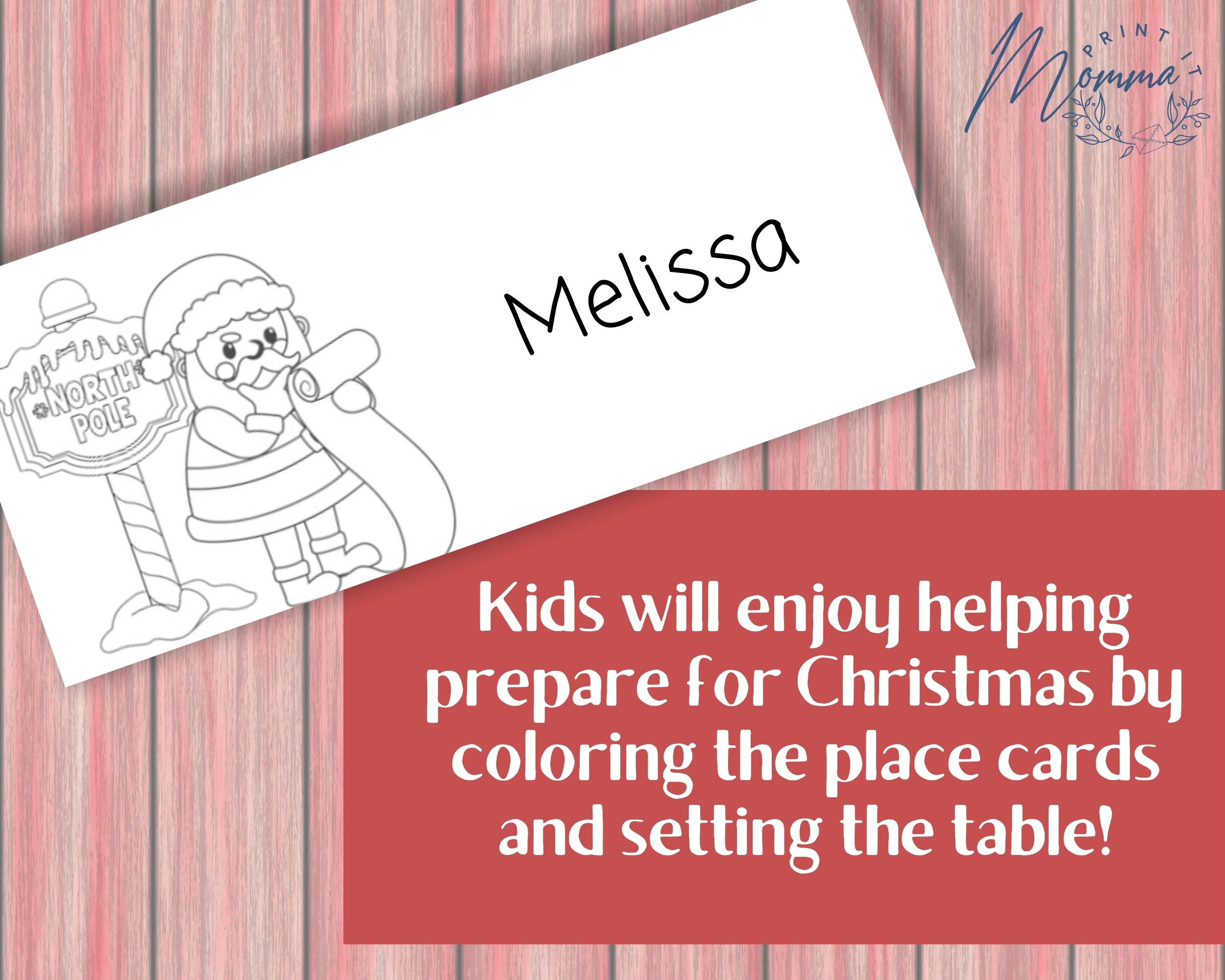 Christmas Santa Coloring Table Place Cards Set Printable | Christmas ...