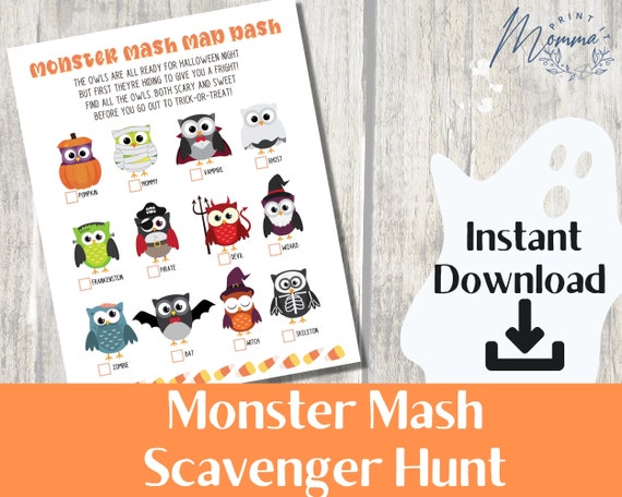 Scavenger Hunt Halloween Owls Printable Monster Mash Kids - Etsy