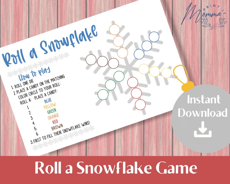 Roll a Snowflake Game Printable | Christmas Snowflake Game Digital ...